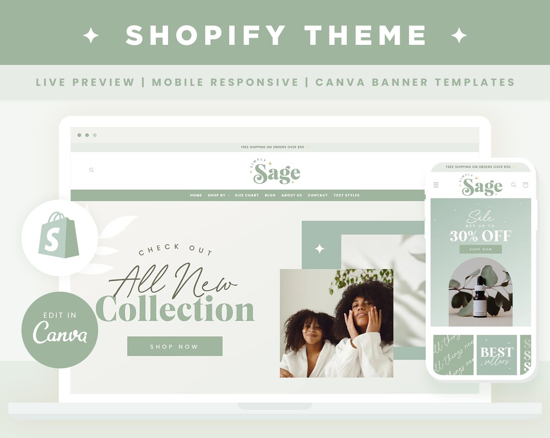 Shopify Theme Sage Green Customizable Shopify Template - Etsy
