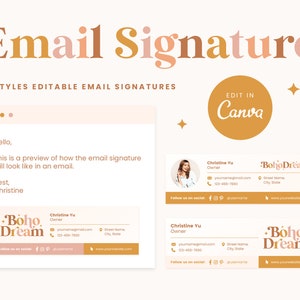 Email Signature Template Editable in Canva, Boho Beige Brown Gold ...