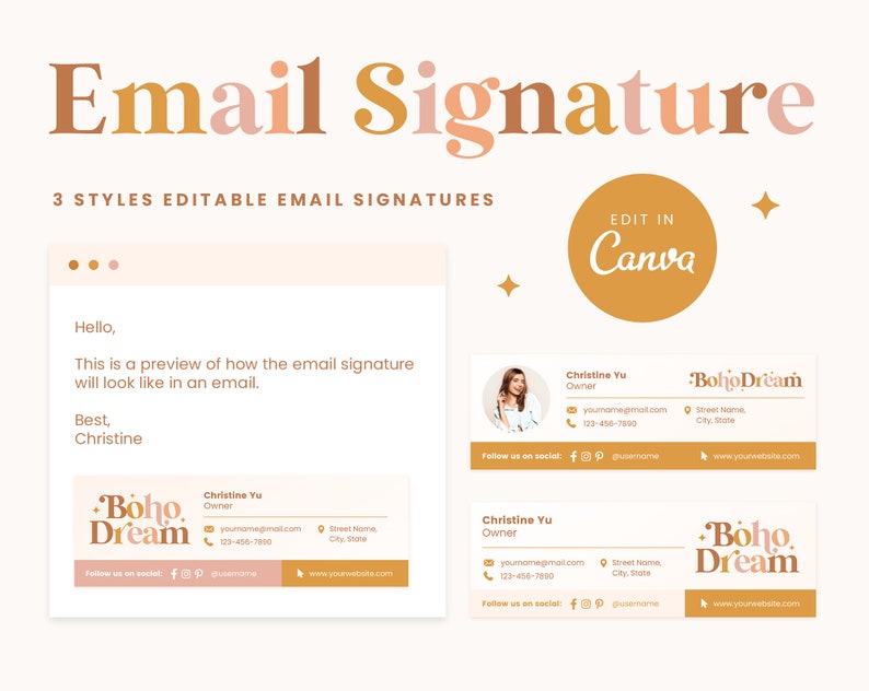 Email Signature Template Editable in Canva Boho Dream - Etsy