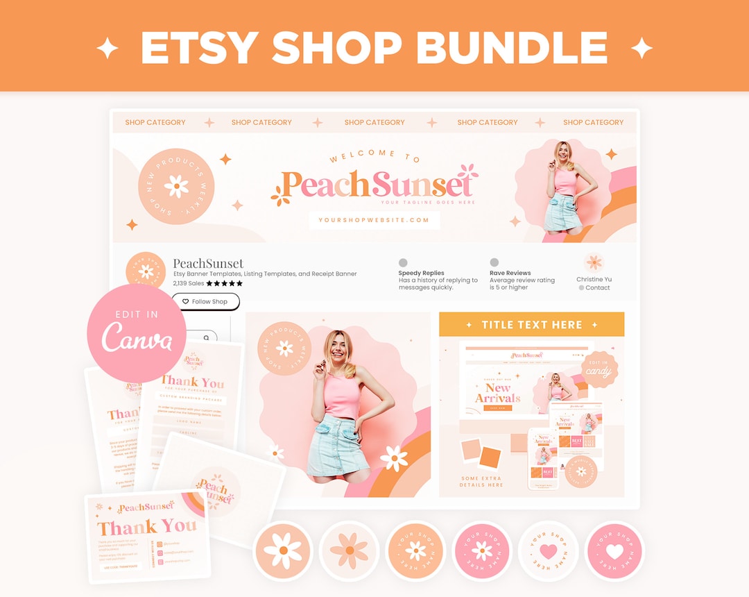 Etsy Shop Banner Templates, Peach Pastel Pink Orange Etsy Branding Kit ...