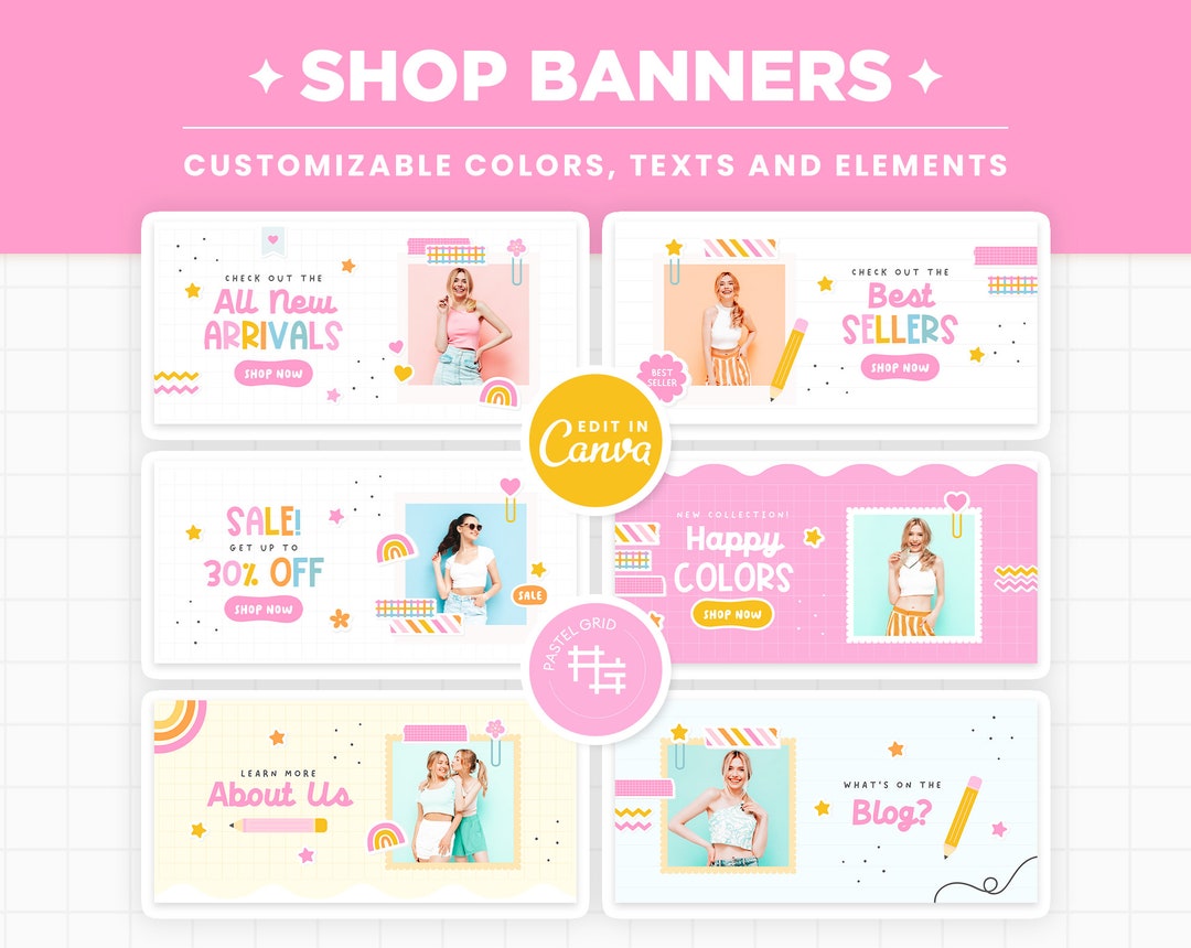 Shop Banners Bright Rainbow Colors Editable via Canva, Shopify Banners ...