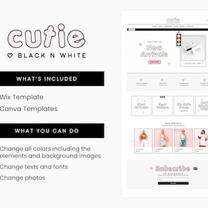 Wix Template in Black White Pink - Cute Wix Website Theme, Editable ...