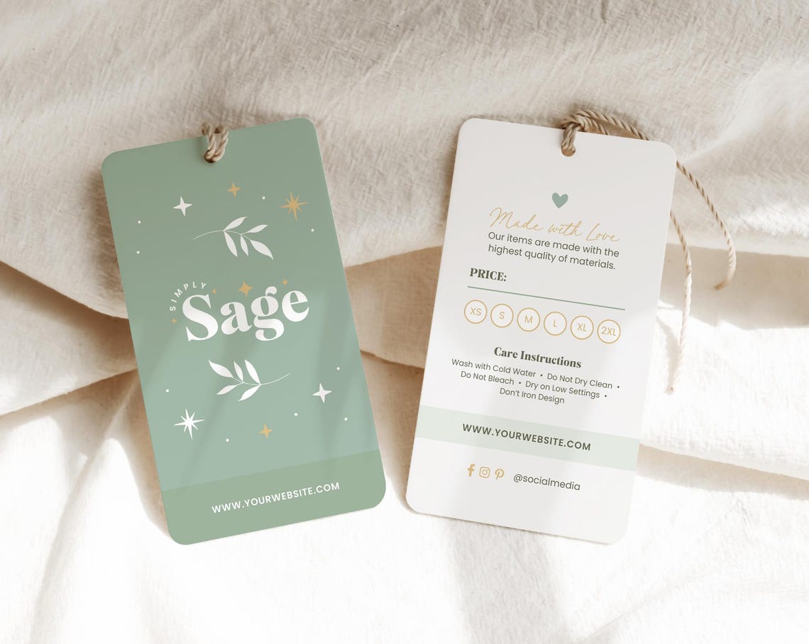 Editable Price Tag Canva Template in Sage Green Botanical Hang Tags for ...