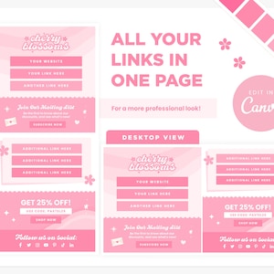 Link in Bio Canva Editable Template in Cherry Blossoms Sakura Pink ...