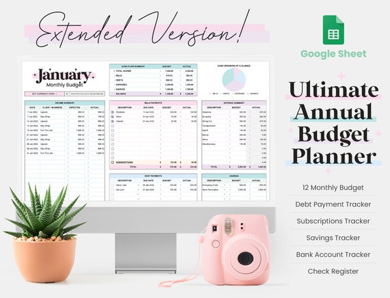 Pastel Budget Spreadsheet Extended Digital Budget Planner - Etsy