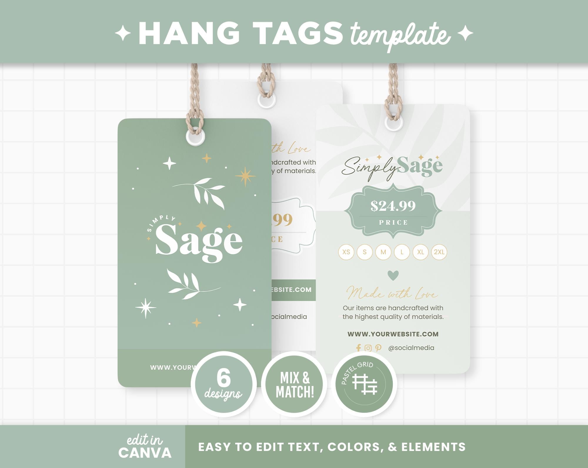Editable Price Tag Canva Template in Sage Green Botanical Hang Tags for ...