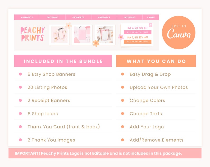Etsy Shop Banner Templates, Pink Peach Orange Etsy Branding Kit ...