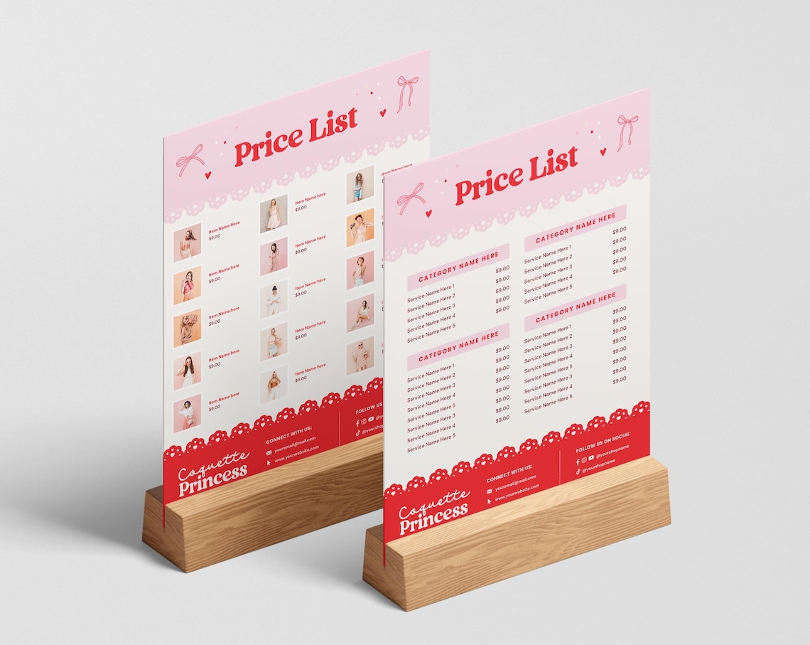 Price List Canva Template in Coquette Aesthetic, Pink and Red ...