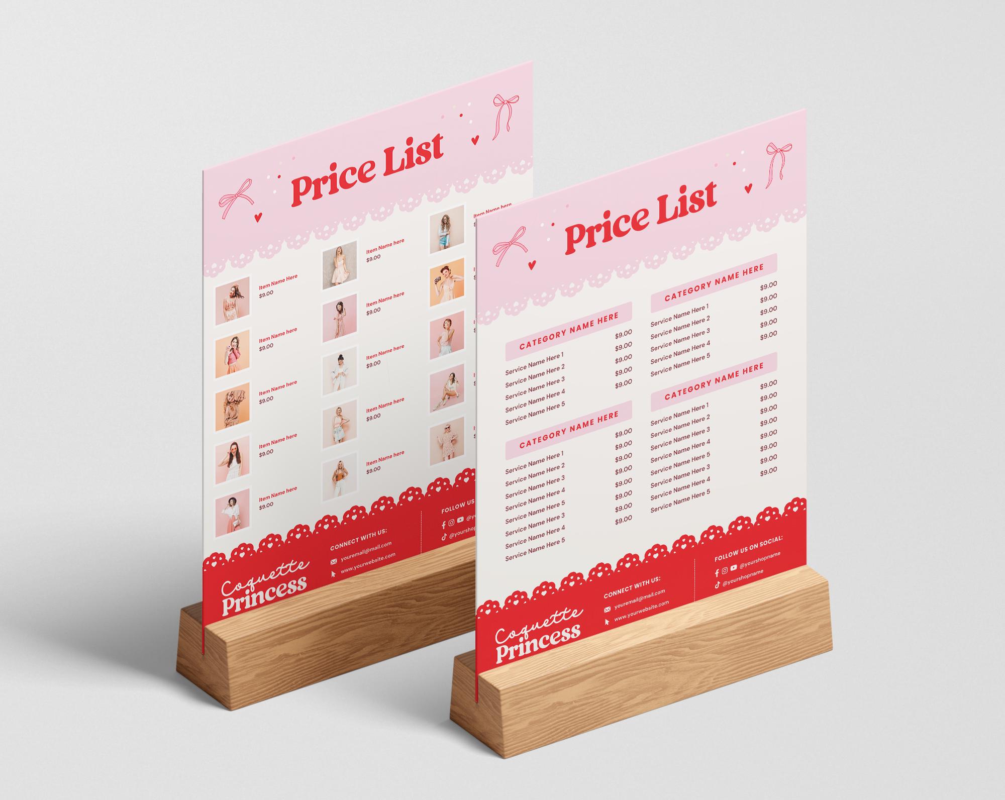 Price List Canva Template in Coquette Aesthetic, Pink and Red ...