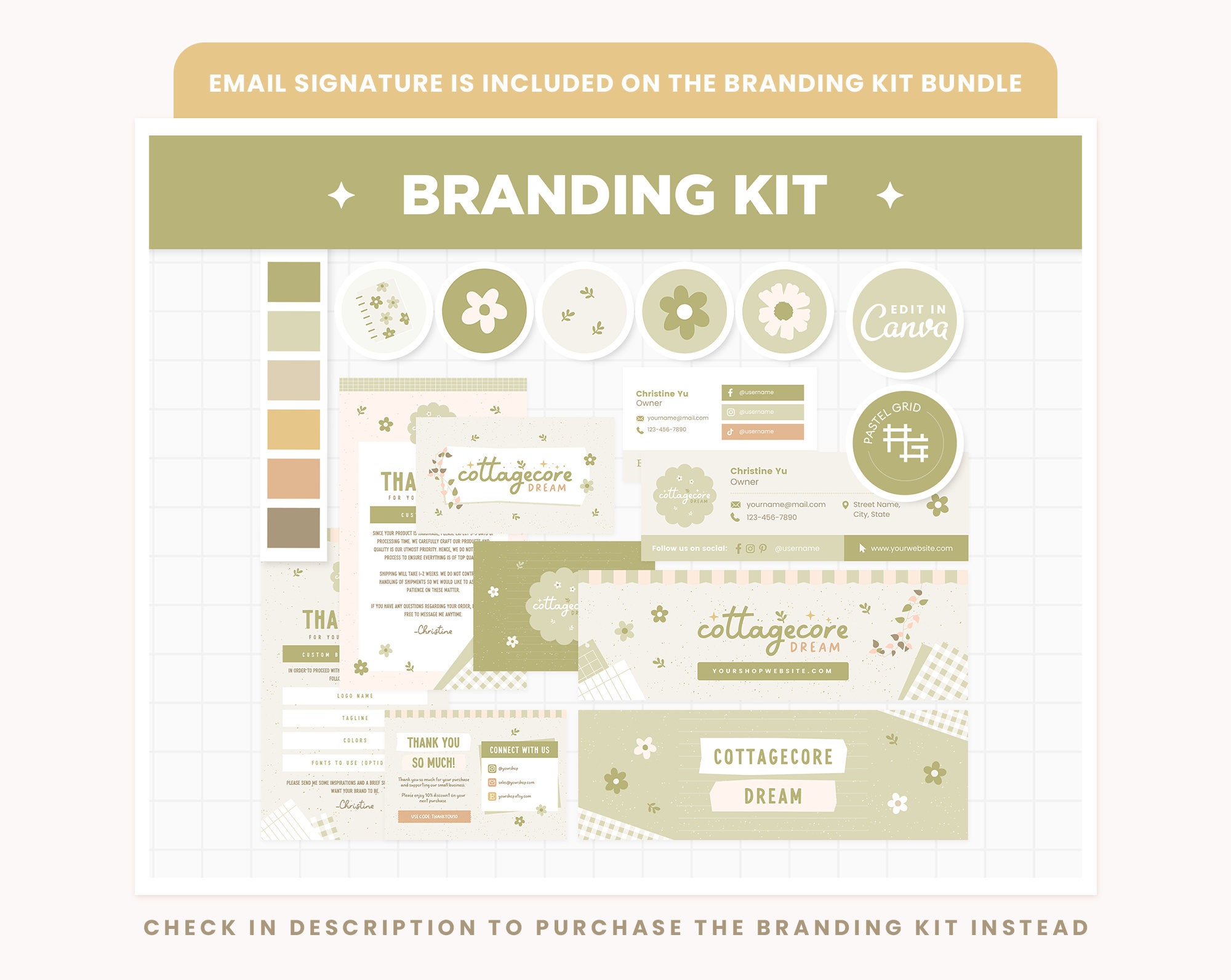 Email Signature Template Editable in Canva, Cottagecore Green Sage ...