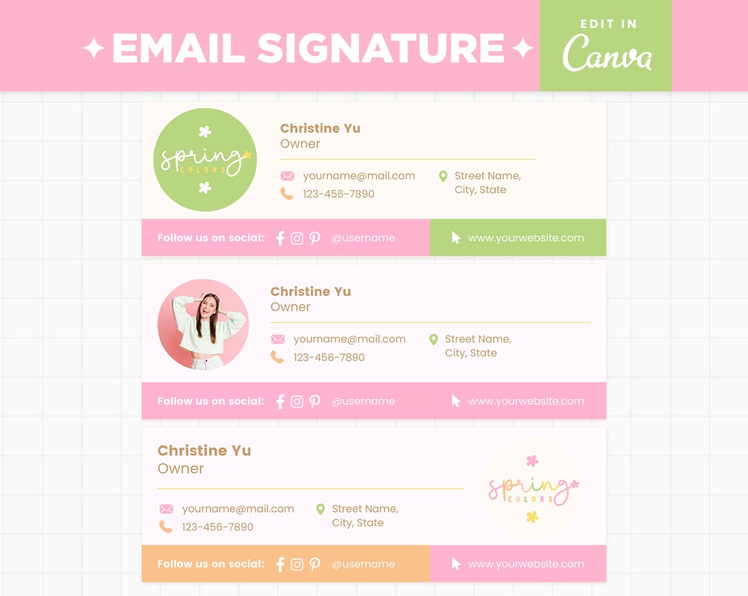 Email Signature Template Editable in Canva, Spring Colorful Rainbow ...