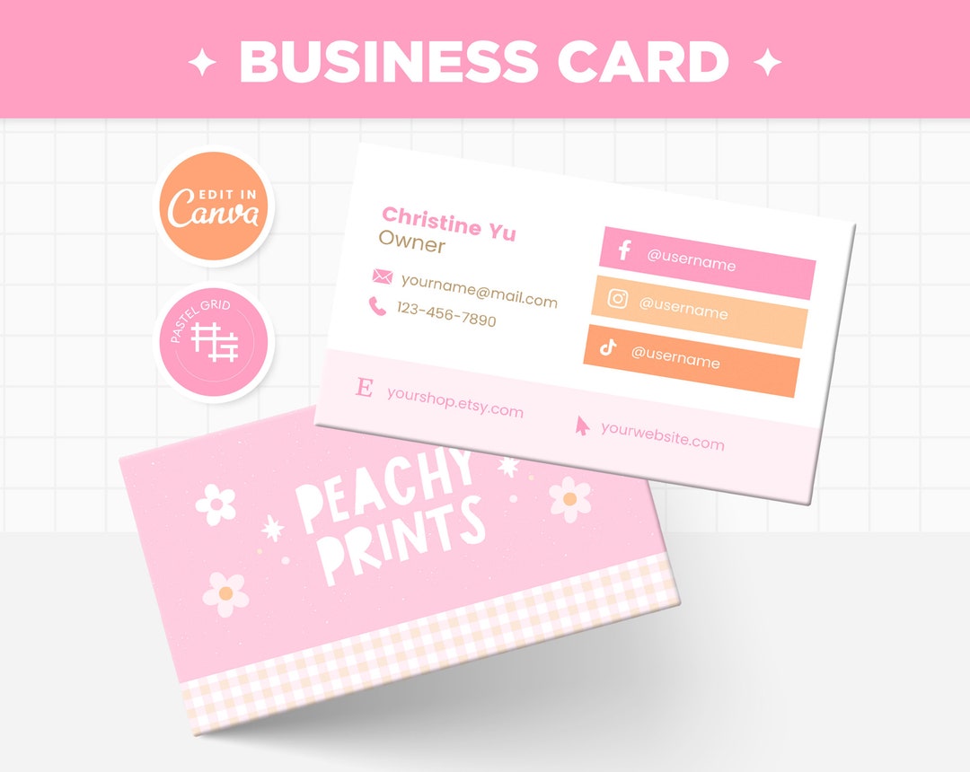 Business Card Template Editable in Canva Pink Peach Orange Bright ...