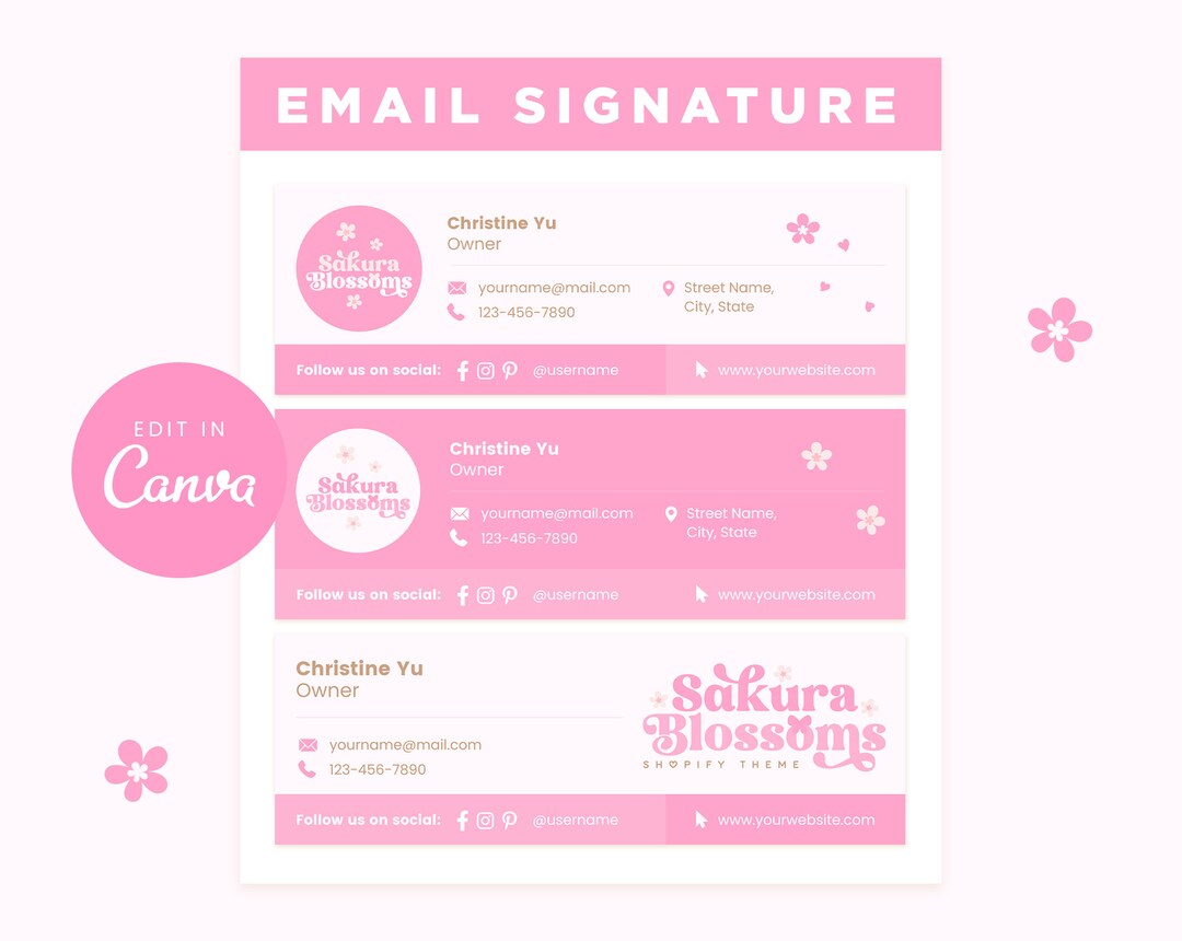 Email Signature Template Editable in Canva Pink Sakura Cherry - Etsy