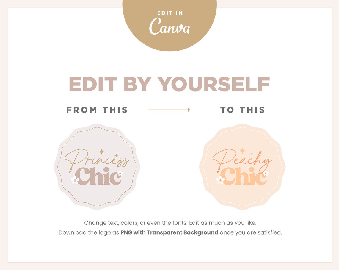 Editable Logo in Canva Blush Pink Gold Elegant Princess Logo Design ...