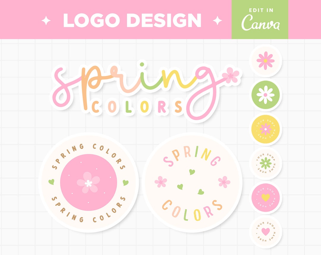 Editable Logo in Pink Green Orange Spring Bright Floral Colors ...