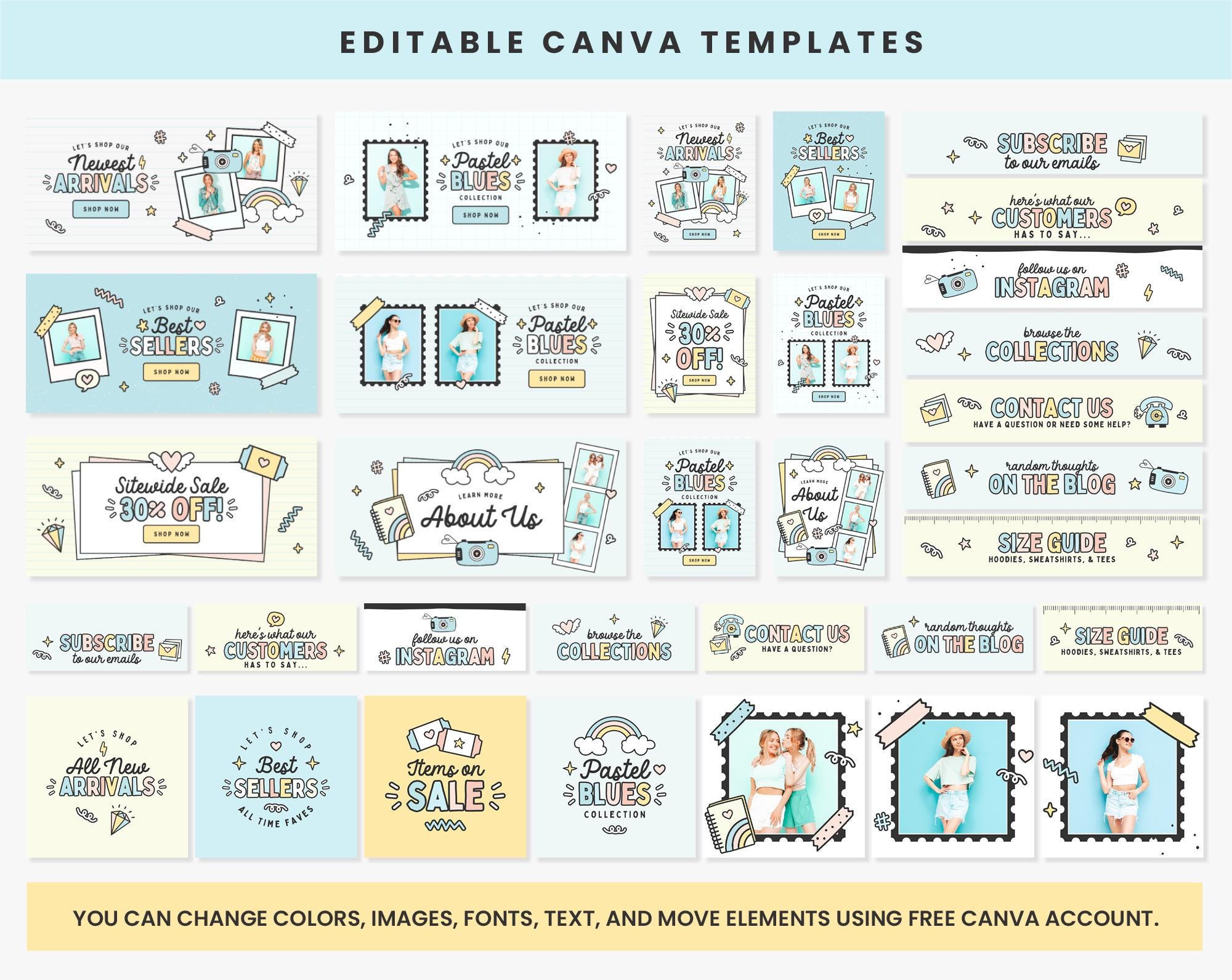 Shopify Theme Blue Pastel Colors Customizable Shopify Template Editable ...