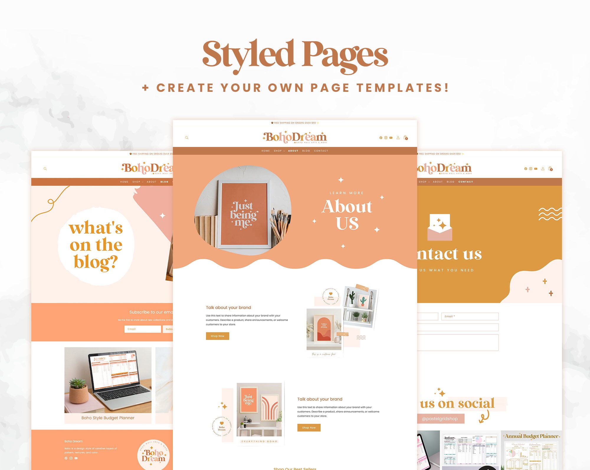 Shopify Theme Boho Beige Brown Shopify Template, Customizable Theme ...