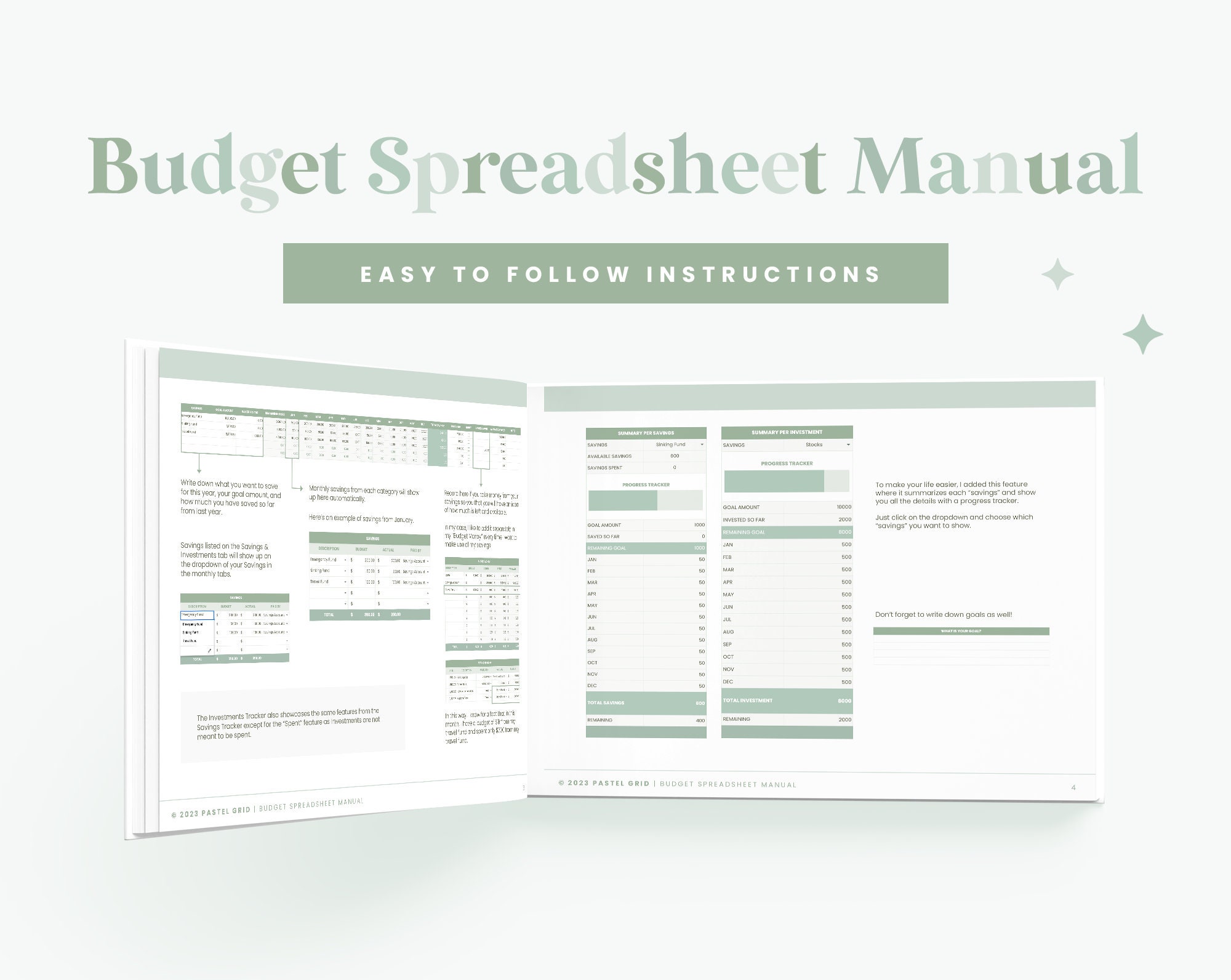 Budget Spreadsheet in Sage Green Colors, Digital Budget Planner, Annual ...