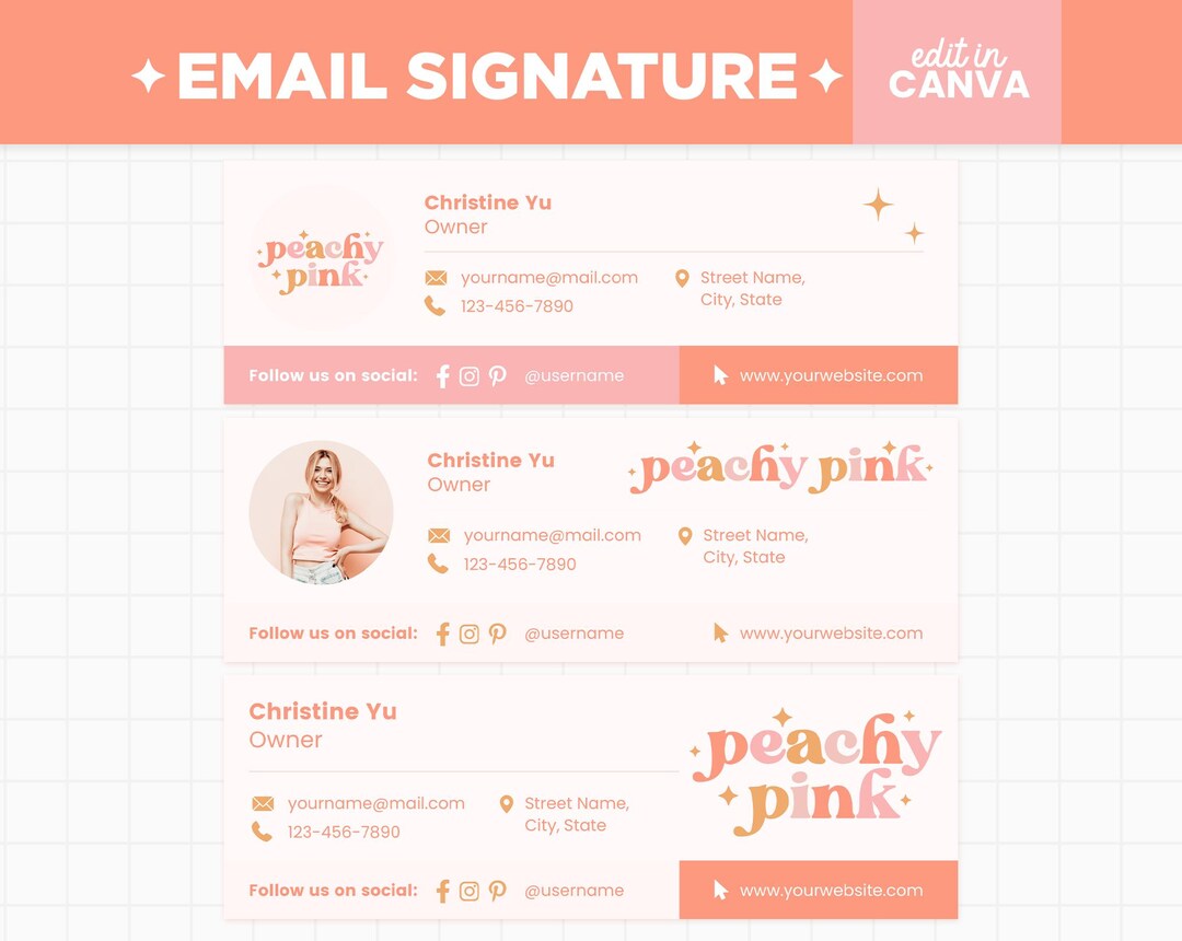 Email Signature Template Editable in Canva, Pink Peach Orange ...