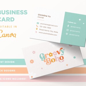 Business Card Template Editable in Canva, Groovy Boho Pastel ...