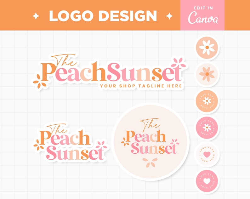 Editable Logo in Peach Pink Orange Bright Colors Aesthetic Logo Design ...