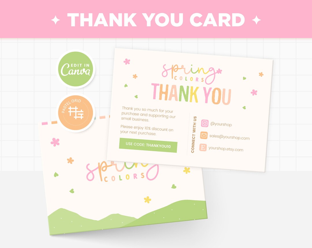 Thank You Card Template Editable in Canva Spring Colorful Rainbow ...
