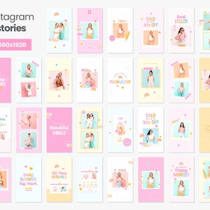 Instagram Posts Template Pastel Groovy Rainbow Colors Bundle in Square ...