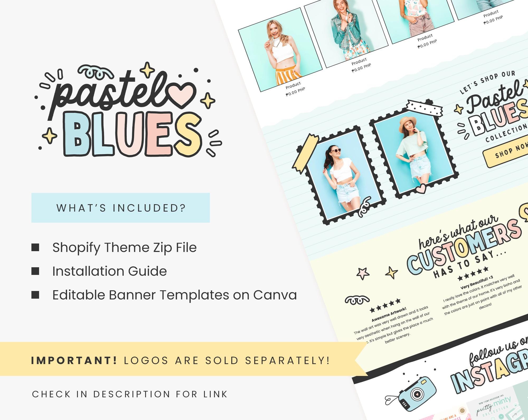 Shopify Theme Blue Pastel Colors Customizable Shopify Template Editable ...