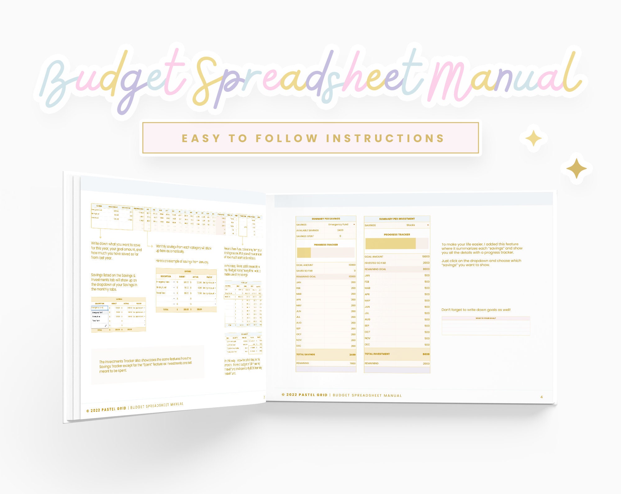 Budget Spreadsheet in Pastel Rainbow Colors, Digital Budget Planner ...