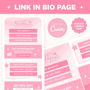Link in Bio Canva Editable Template in Cherry Blossoms Sakura Pink ...