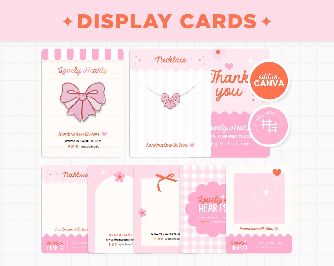 Display Cards Editable Canva Template Hearts Floral Valentine Aesthetic ...
