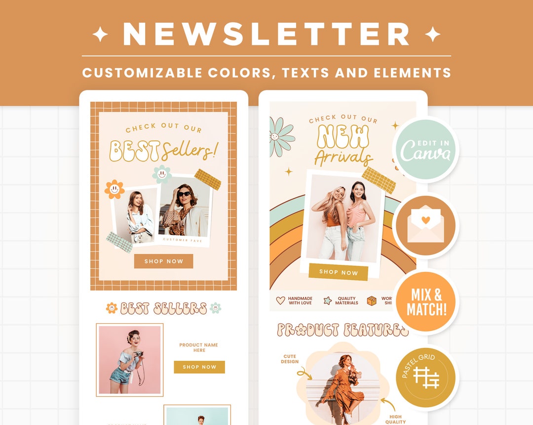 Newsletter Design Editable in Canva Boho Retro Groovy Aesthetic ...