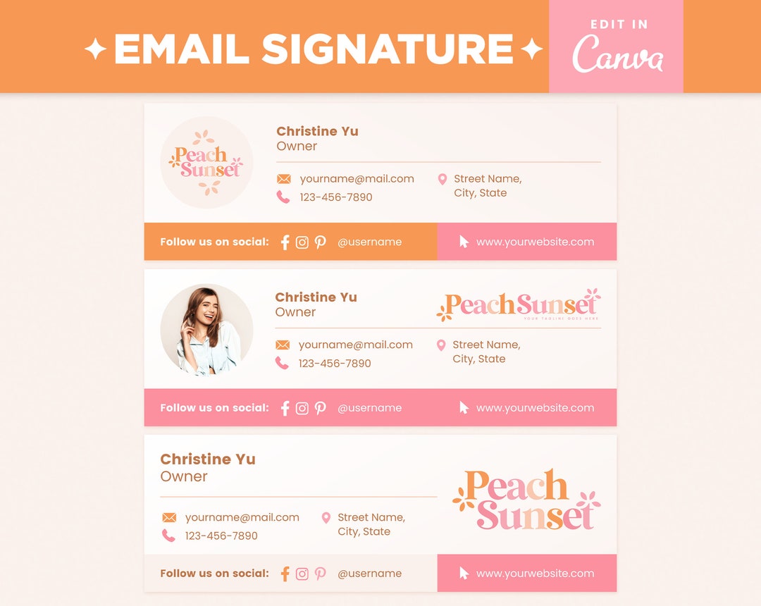 Email Signature Template Editable in Canva, Pink Peach Orange ...