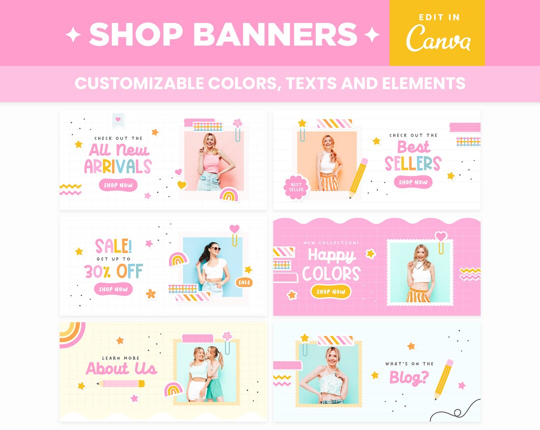Shop Banners Bright Rainbow Colors Editable via Canva, Shopify Banners ...