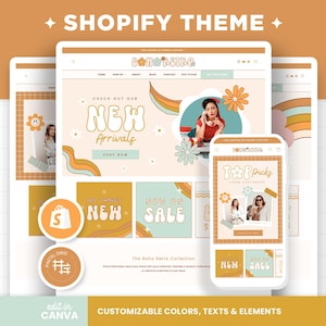 Shopify Theme Boho Retro Beige Design, Customizable Shopify Template ...