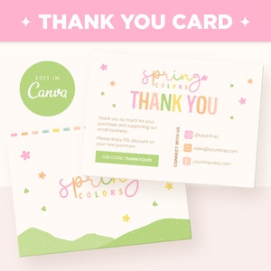 Thank You Card Template Editable in Canva Spring Colorful Rainbow ...