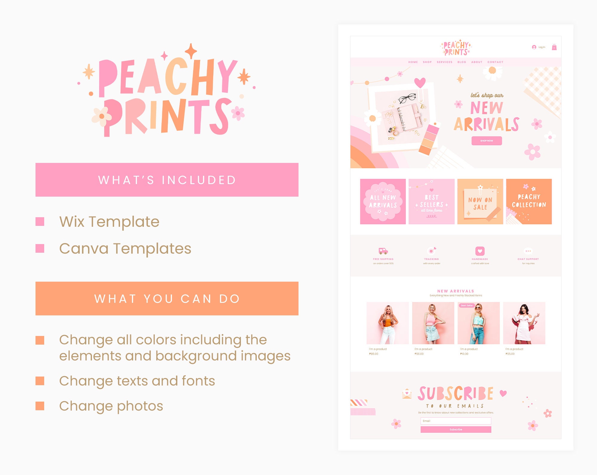 Wix Template in Peach Pink Orange Colors - Cute Wix Website Theme ...