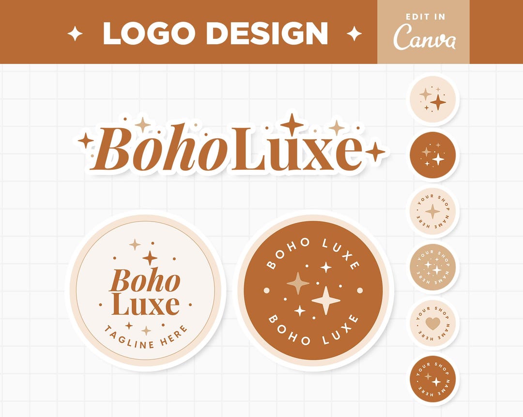 Editable Logo in Boho Beige Brown Elegant Sparkling Logo Design ...