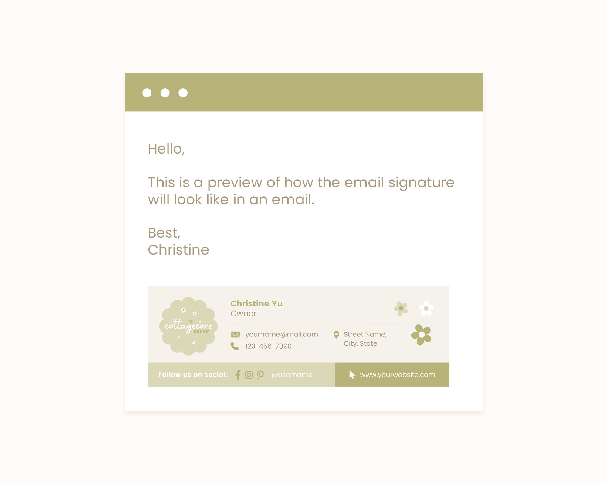 Email Signature Template Editable in Canva, Cottagecore Green Sage ...