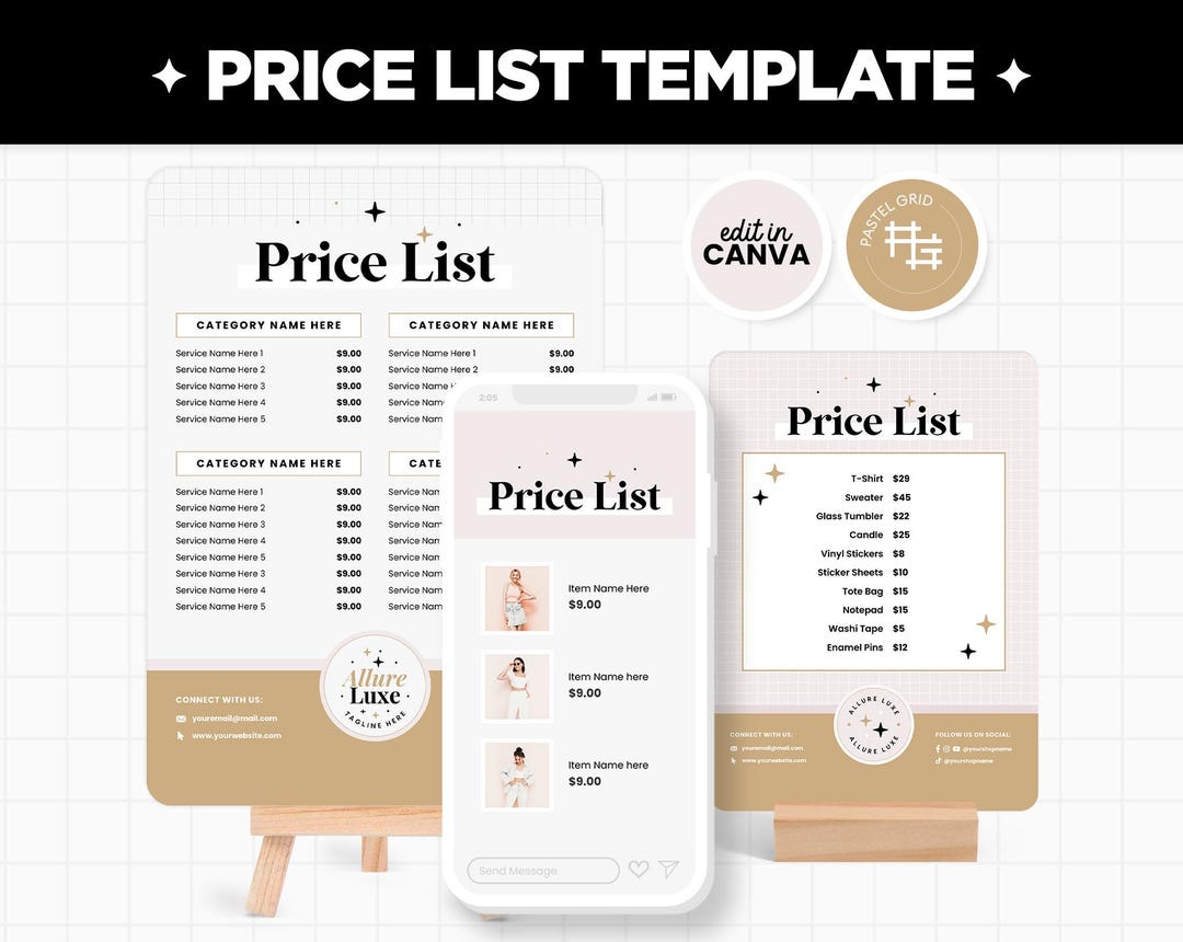 Price List Canva Template Black White Pink Elegant Minimalist Aesthetic ...