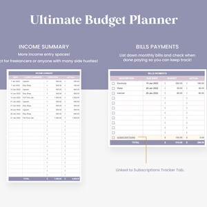 Purple Budget Spreadsheet Extended, Digital Budget Planner, Annual and ...