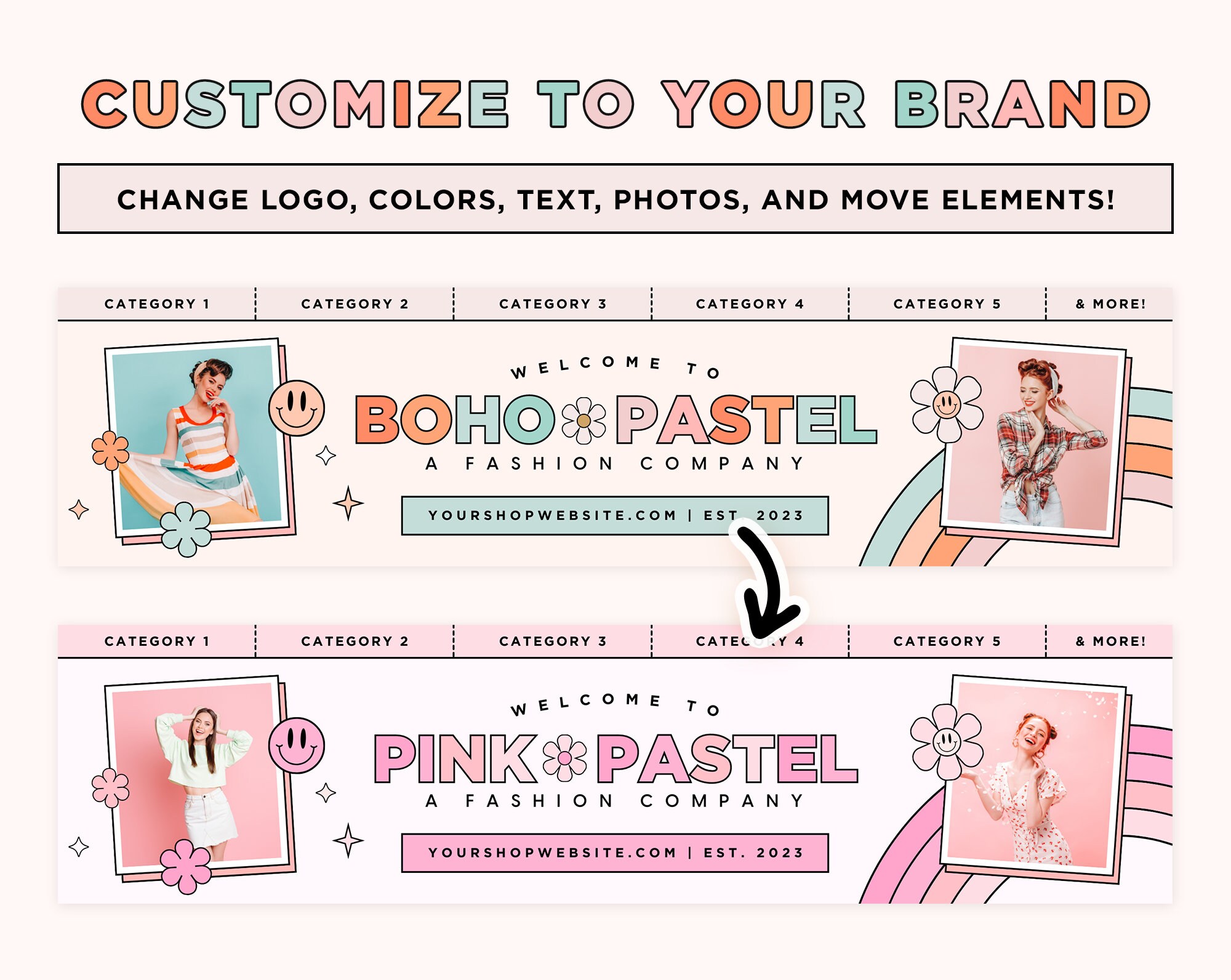 Etsy Shop Banner Templates Boho Pastel Retro Groovy Aesthetic Etsy ...