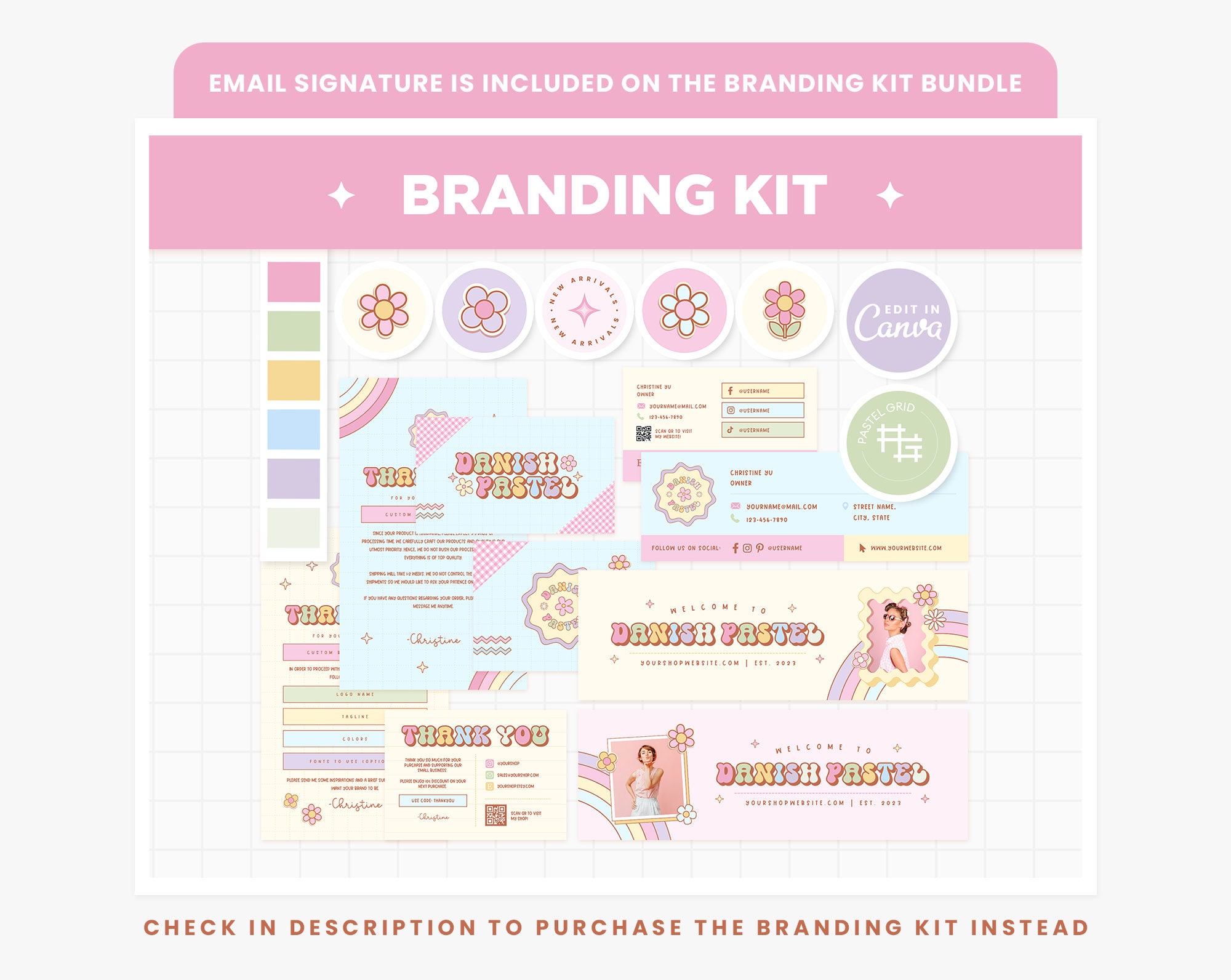 Email Signature Template Editable in Canva, Rainbow Pastel Pink Orange ...