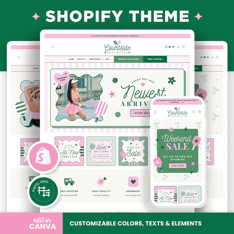 Pink Green Shopify Template - Etsy