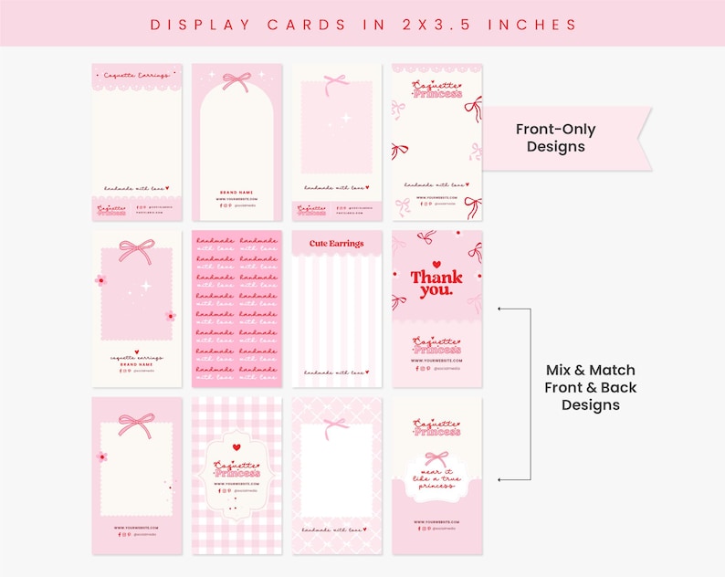 Display Cards Editable Canva Template in Coquette Aesthetic, Pink and ...