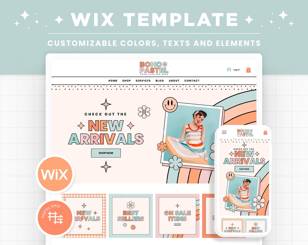 Wix Template in Boho Pastel Rainbow Groovy Cute Wix Website Theme ...