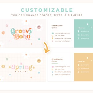 Business Card Template Editable in Canva, Groovy Boho Pastel ...