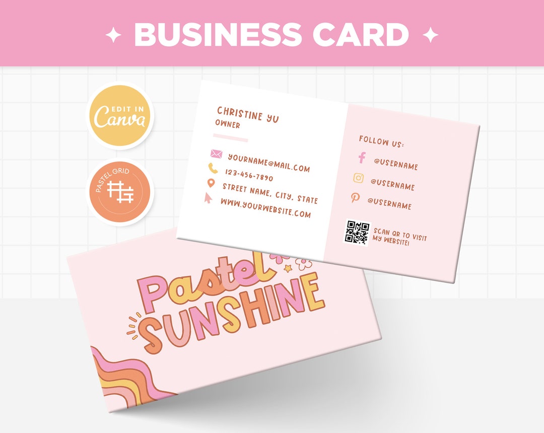 Business Card Template Editable in Canva Pink Peach Orange Bright ...