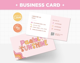 Business Card Template Editable in Canva Pink Peach Orange Bright ...