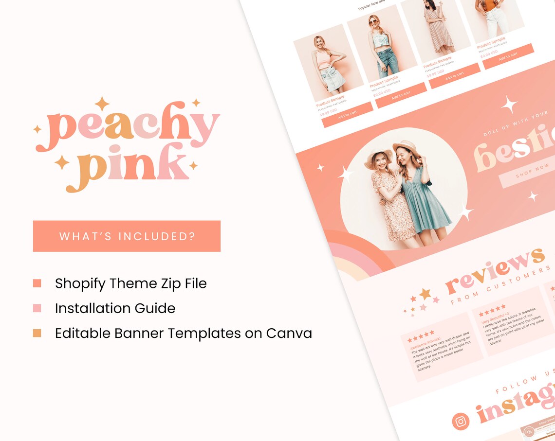 Shopify Theme Peach Pink Customizable Shopify Template Editable Canva ...